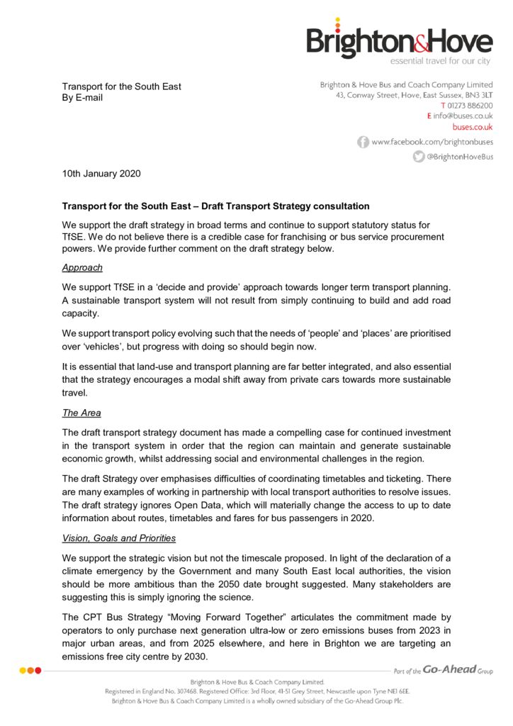 B&H Buses and Metrobus TfSE draft strategy consultation response ...